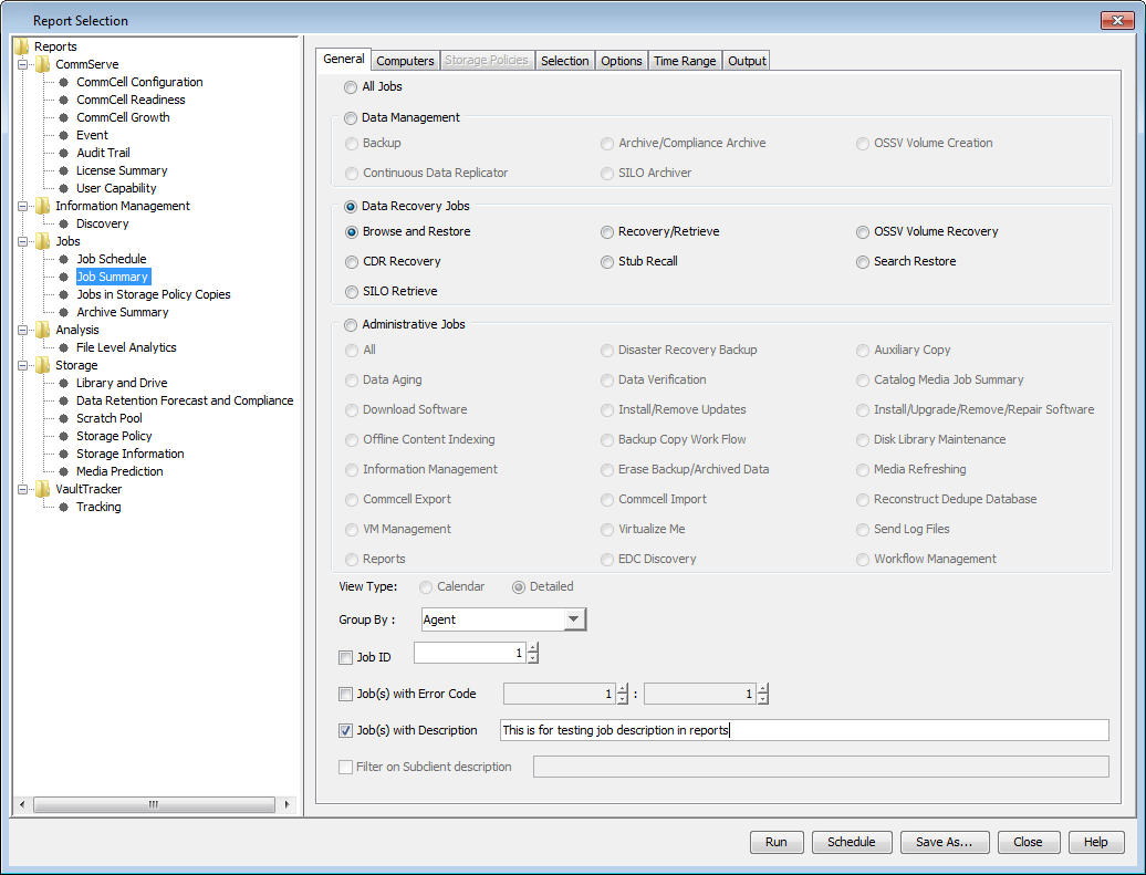 Additional Views and Settings for the Restore Job Summary Report